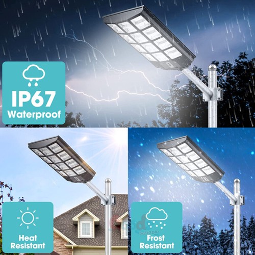 1600W LED Street Light Solar Power with Pole Remote Control Sensor ...