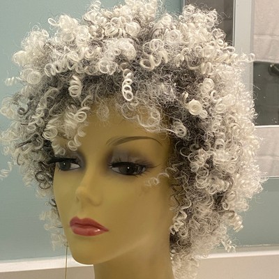 ASHRO Kinky Curly Katrina Wig Black Silver Gray Human Hair Blend AVG ...