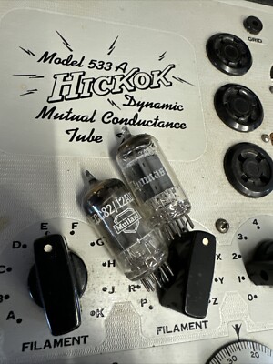 2 Vintage 1960s Mullard Ribbed 17mm & 15mm plate 12AU7 tubes Hickok ...