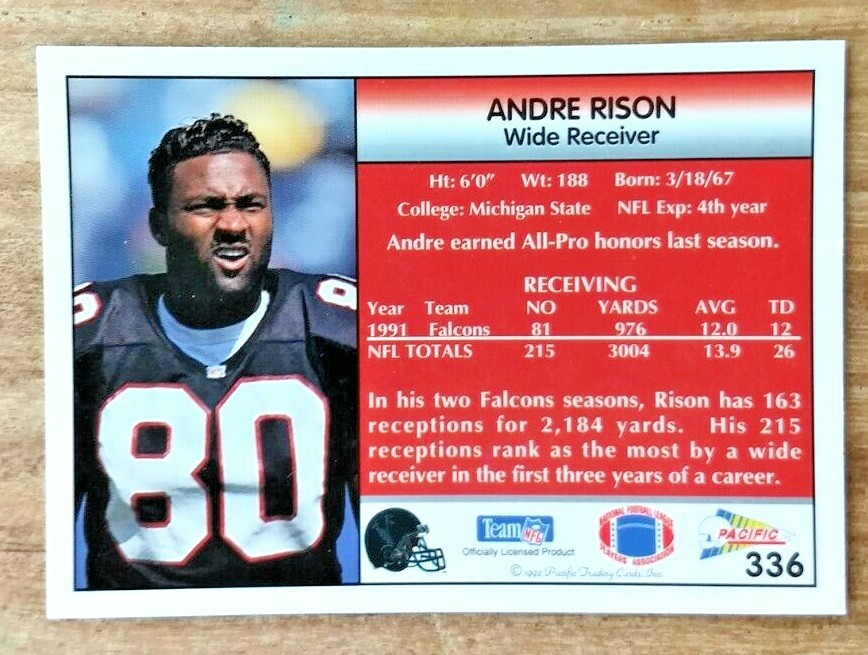1991 PACIFIC ANDRE RISON CARD#336 NM-MT COLTS ATLANTA FALCONS BROWNS KC ...