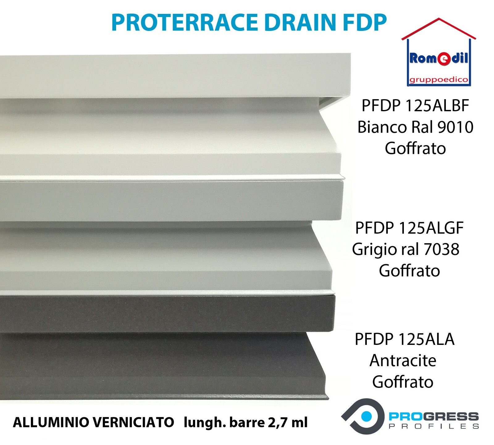 PROFILO TERRAZZE BALCONI ALLUMINIO VERNICIATO PROTERRACE DRAIN FDP 125 ...