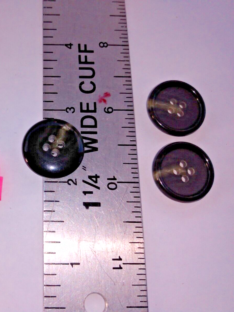 7 VINTAGE 4 HOLE BUTTONS 7/8 inch BLACK GREENY GREY CLASSIC HORN LOOK ...