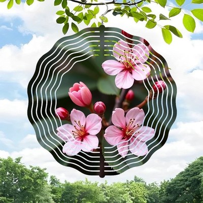 3D Metal Hanging Wind Spinners - Japanese Fan Design with Cherry ...