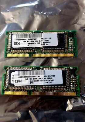 2 x IBM 01K1185 2MB PC-100 DDR-100MHz non-ECC CL2 144-Pin SODIMM SGRAM ...