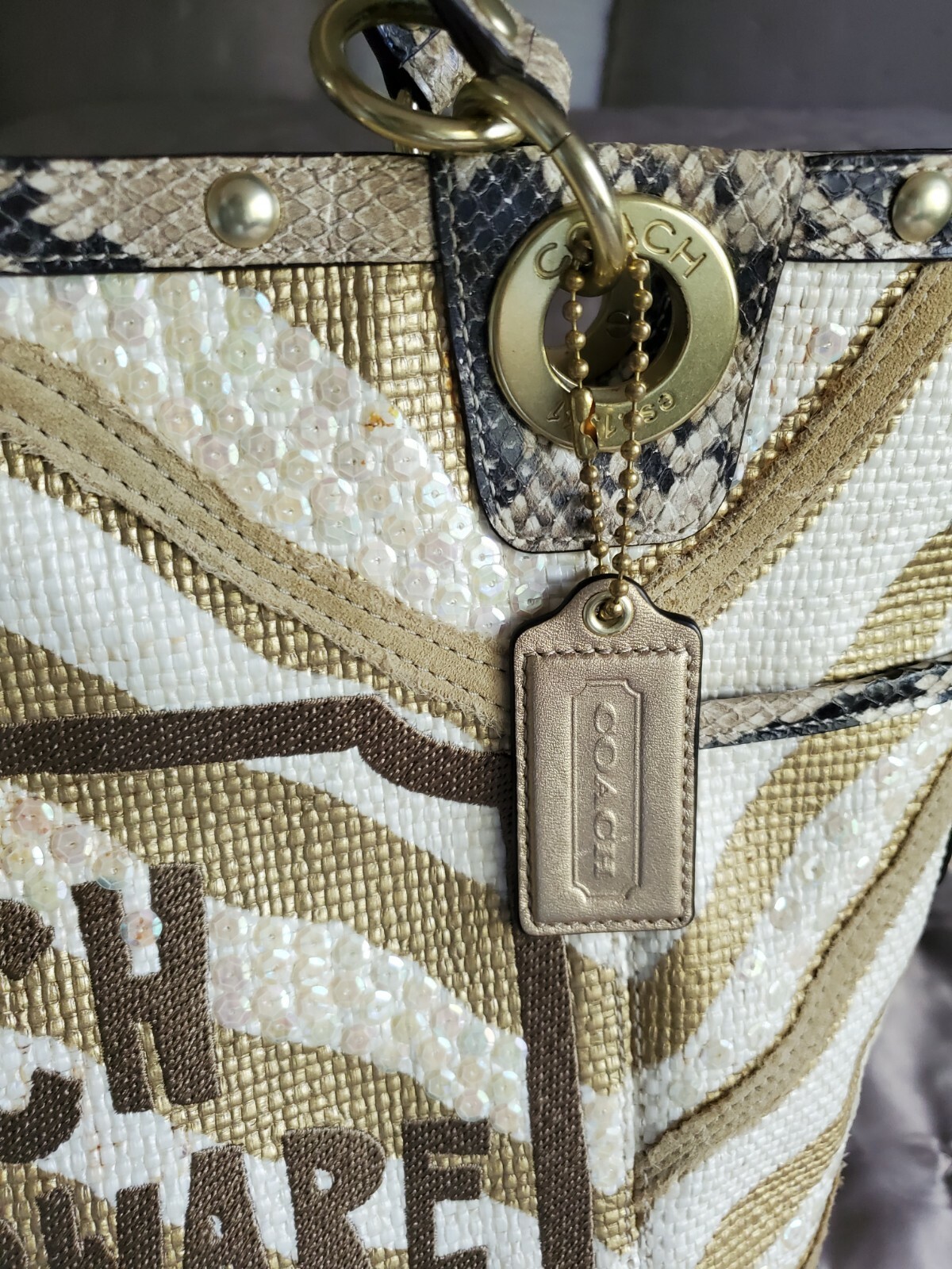 COACH LEATHERWARE RAFFIA ZEBRA SNAKE TOTE LIMITED EDI… - Gem