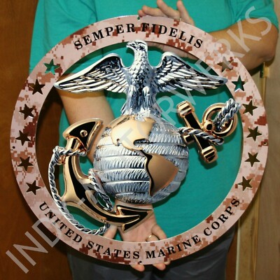 USMC OFFICER EGA ROUND LARGE DESERT CAMOUFLAGE EMBLEM 19x19 MARINE ...