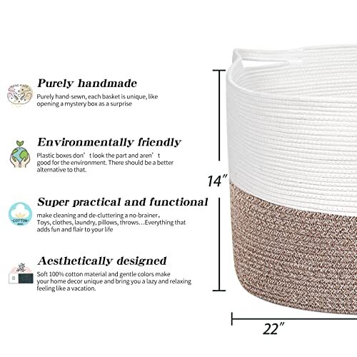 Extra Large Cotton Rope Basket 22" x 14" - Toy Basket for Kids -Blanket ...