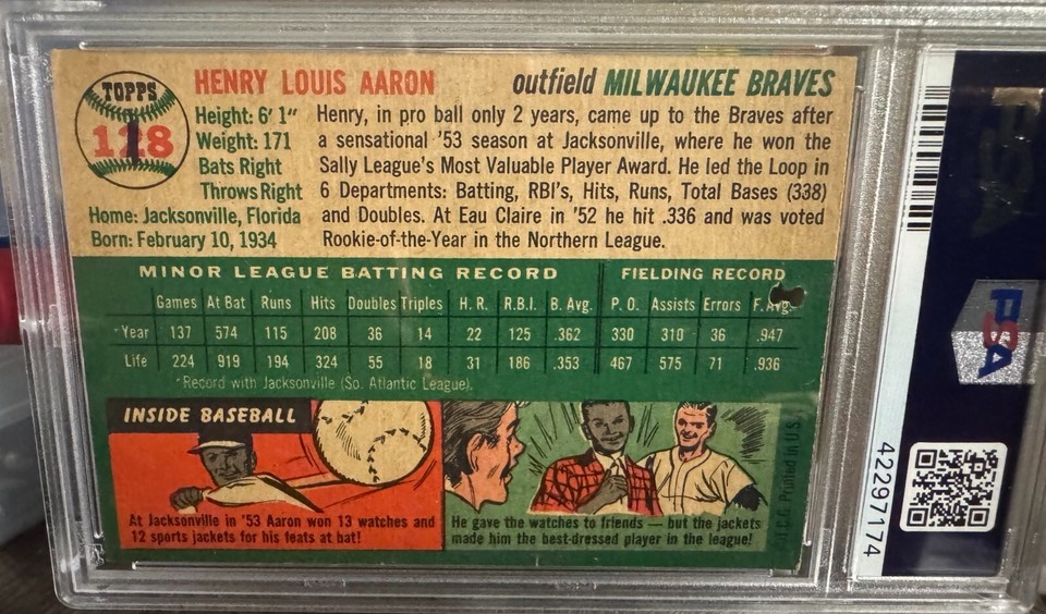 1954 Topps Hank Aaron Signed Rookie Card #128 PSA/DNA HOF RC Auto | eBay