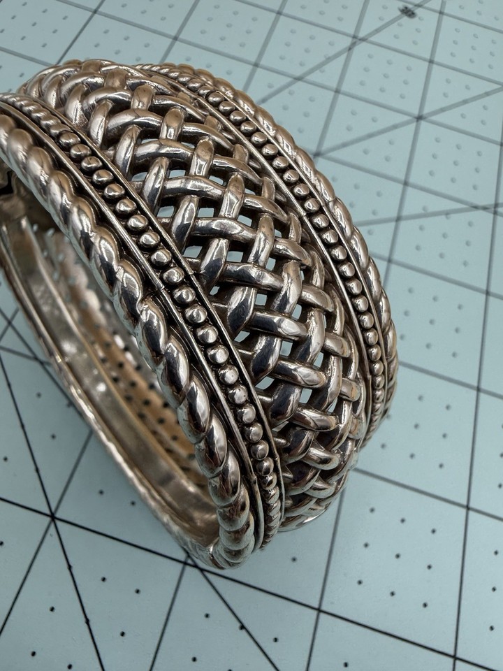 Brighton Shiny Wide Bracelet Bangle Open Basket Weave Design Clamper Chunky | eBay