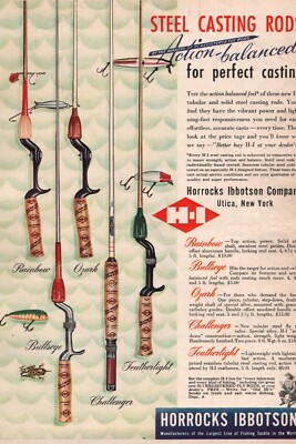 1950 Steel Casting Rods Horrocks Ibbotson Old Fishing Lures Print Ad | eBay