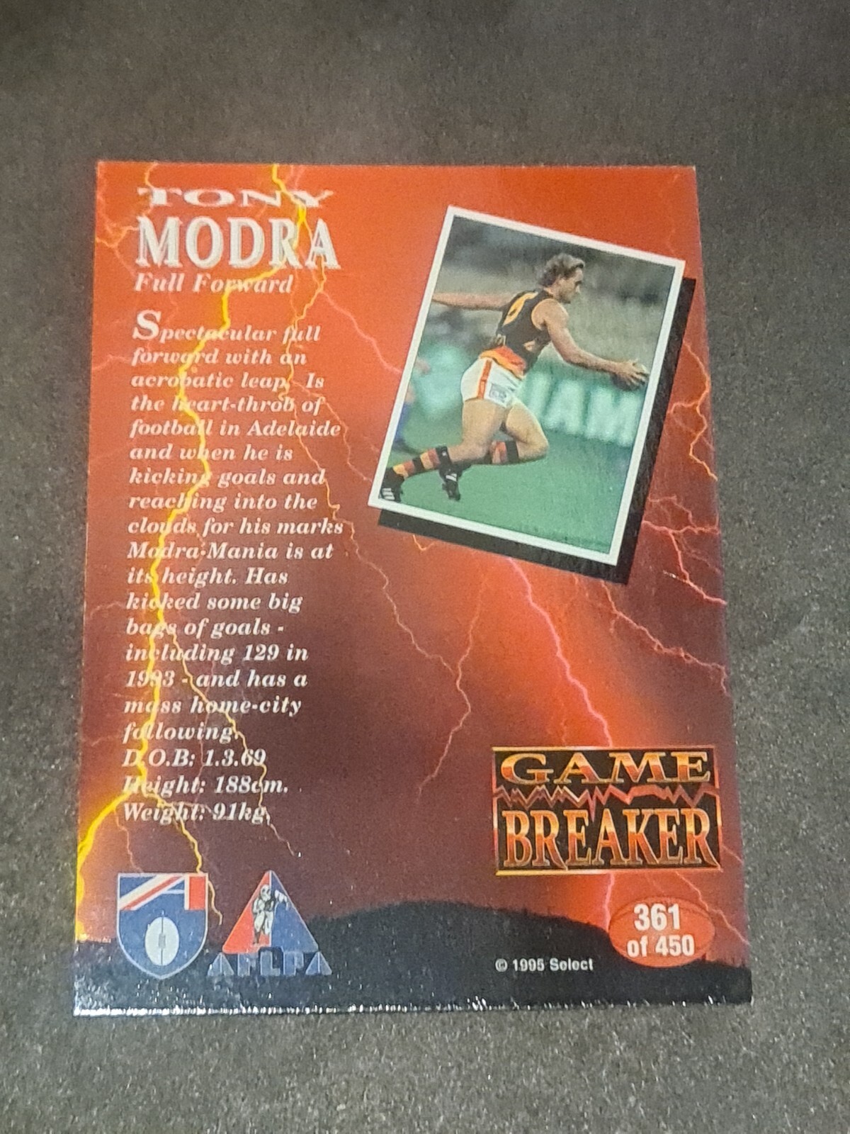 1995 TONY MODRA ADELAIDE CROWS AFL SELECT GAME BREAKER CARD | eBay
