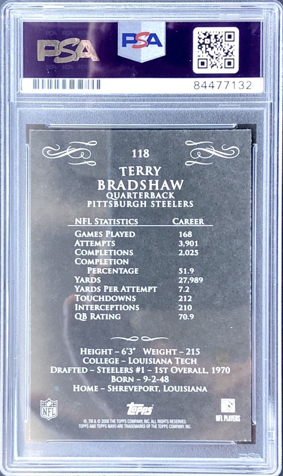 🔥 2008 Terry Bradshaw Autographed Topps Mayo 🔥 PSA 10 Mint Card & Auto ...
