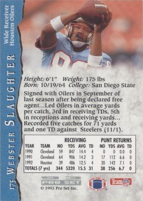 1993 Pro Set Webster Slaughter #175 for sale | eBay