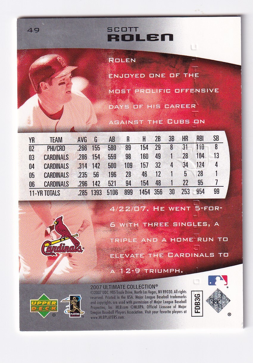 Scott Rolen 2007 Upperdeck MLB Numbered Card 45 Phillies | eBay