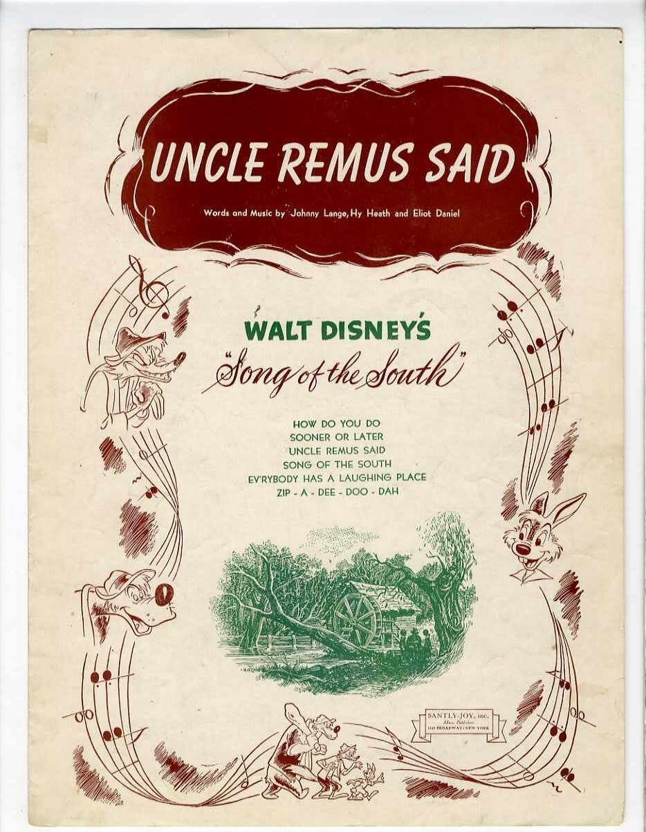 DISNEY MOVIE CARTOON & LIVE ACTION Sheet Music 1946 Uncle Remus Said | eBay
