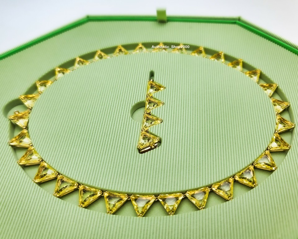 New 100% Authentic SWAROVSKI Yellow Gold Triangle Cut Crystal Necklace ...