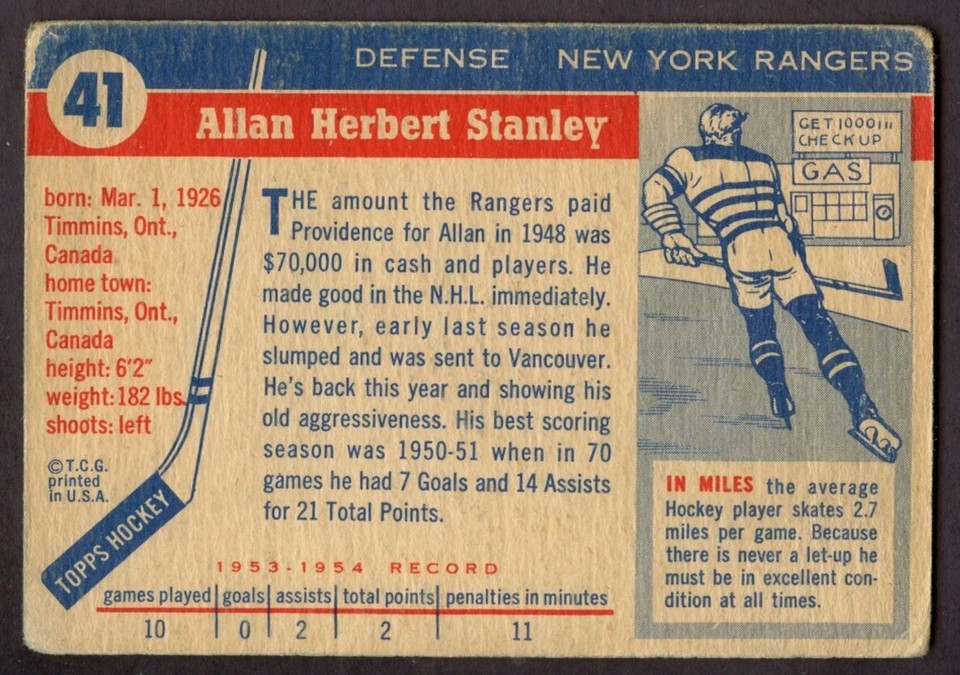 1954-55 Topps # 41 Allan Stanley | eBay