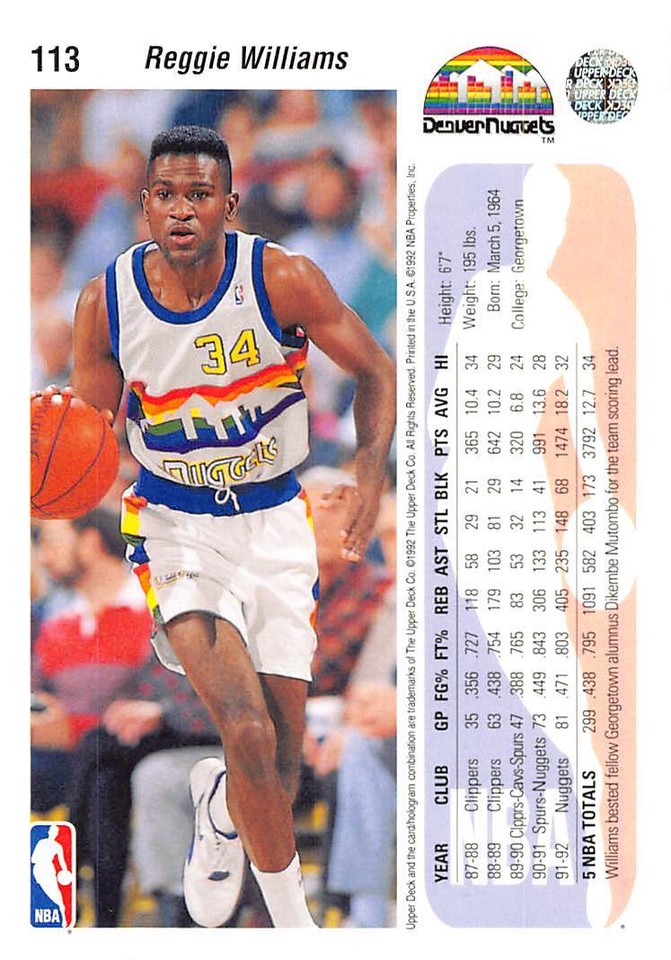 Reggie Williams 1992 Upper Deck 113 Denver Nuggets Basketball Card | eBay