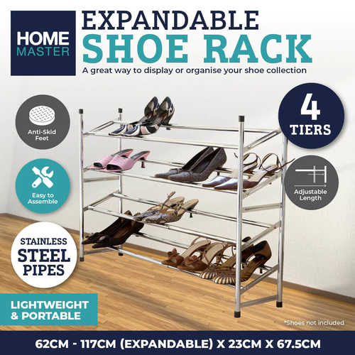 Home Master 4 Tier Stainless Steel Extendable Shoe Rack | eBay