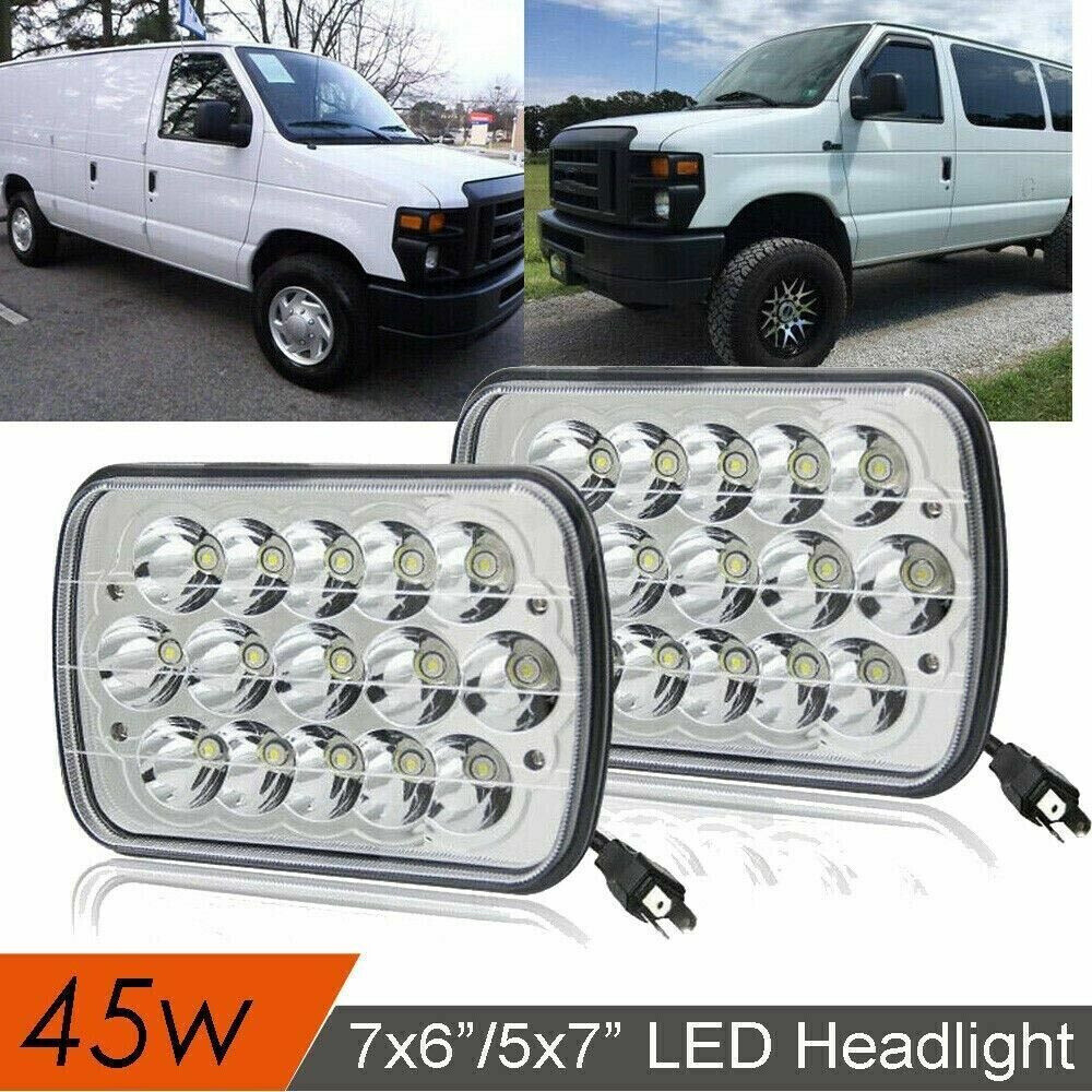 Pair For Ford E-150 Econoline E-250 E-350 7x6" 5X7" LED Headlights Hi-Lo Beam | eBay