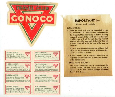 c1940 Conoco Travel Club and Postmaster Mail stickers | eBay
