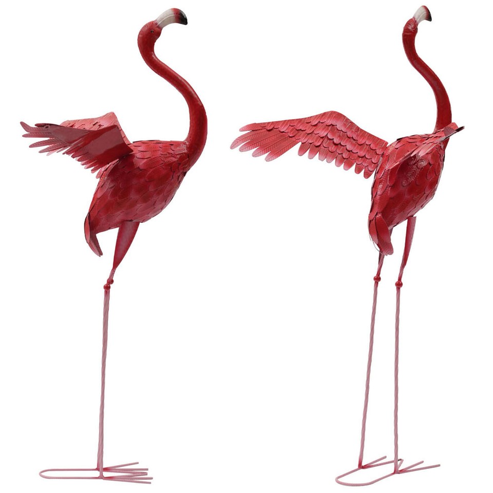Pink & Red Metal Flamingo Sculpture Garden Yard Lawn Statue Decoration ...