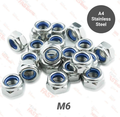 M6 - 6mm Hex Lock Nut Nyloc Nylon Marine Grade A4 Stainless Steel (316 ...