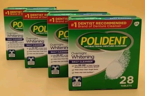 Polident Overnight Whitening Daily Denture Cleanser Tabs 4-28 CT Boxes ...