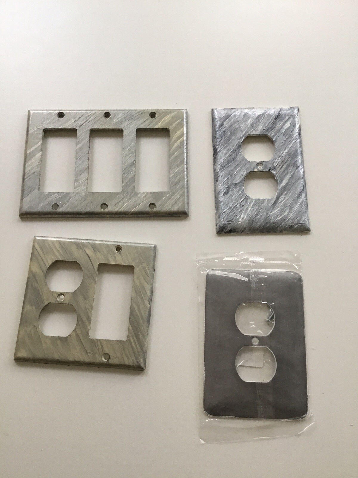 Lot Of 4 Hand Painted Silver/ Grey Assorted Switch And Outlet Coverts ...