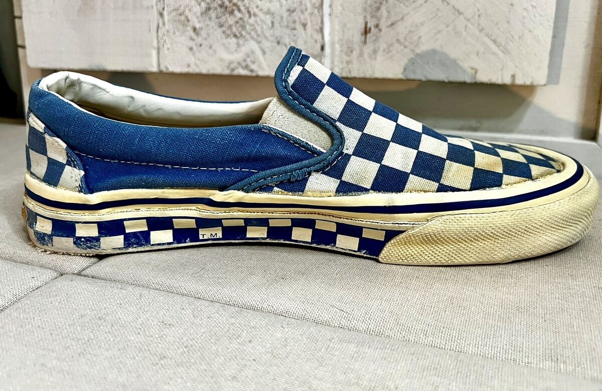 Vintage Original Owner 1980s Vans Blue Checkerboard Slip On Vintage Original Owner 1980s Vans Blue Checkerboard Slip On