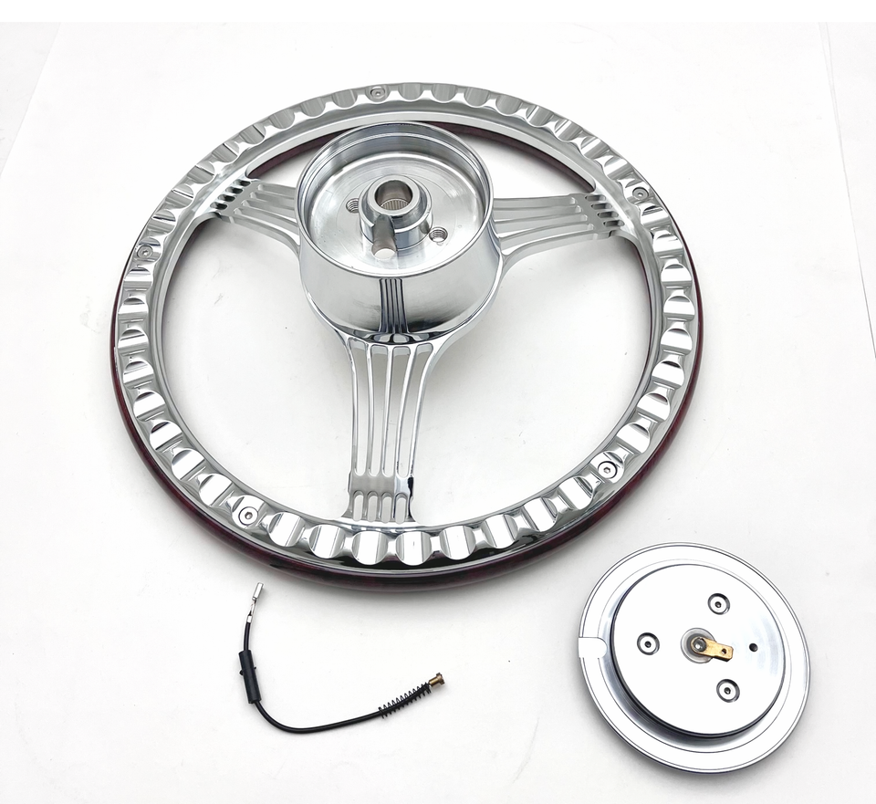 14" Steering Wheel Kit Banjo Style 9-Hole Hot Rod GM REAL Wood Chrome ...