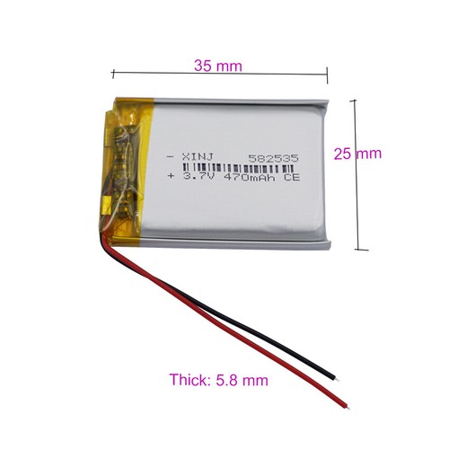2 pcs 3.7V 470mAh 1.74Wh Li-pollymer Li Battery 582535 Lipo For DashCam ...