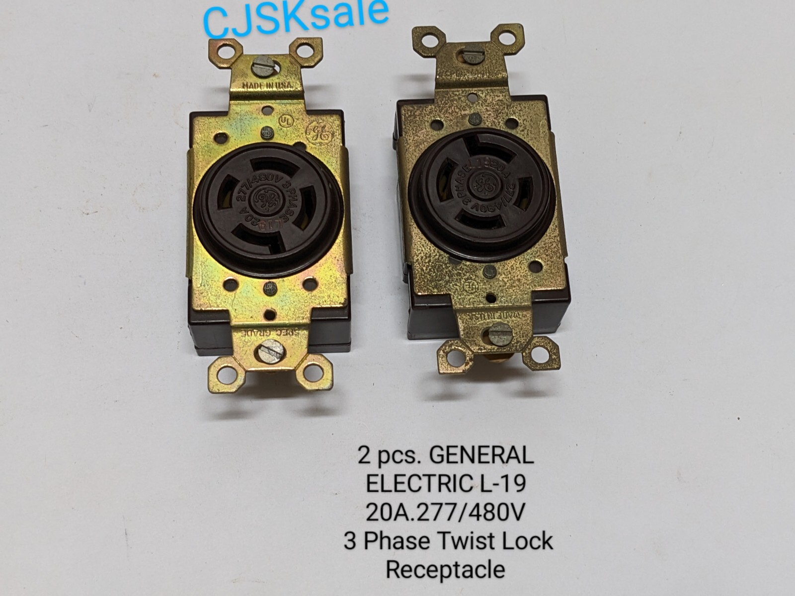2 pcs. GENERAL ELECTRIC L-19 20A.277/480V 3 Phase Twist Lock Receptacle ...