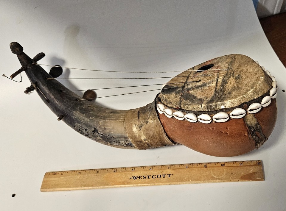 Antique Handmade Primitive Hide Ox Horn Mystery Musical Instrument ...