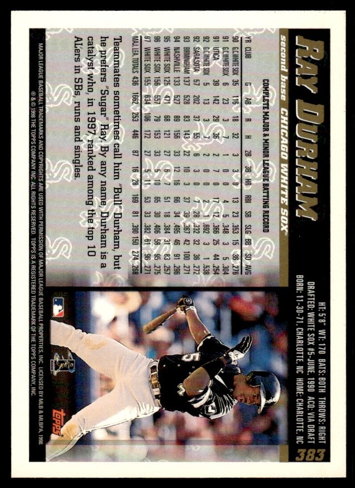 1998 Topps Baseball Card Ray Durham p Chicago White Sox #383 | eBay