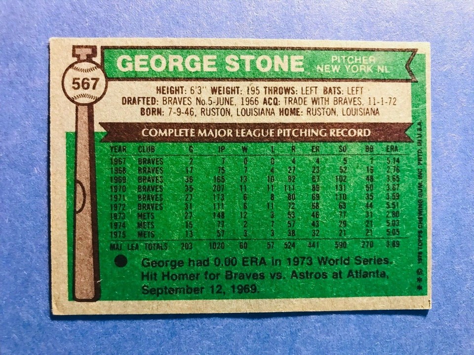 SIGNED GEORGE STONE AUTOGRAPHED 1976 TOPPS BASEBALL CARD - METS | eBay