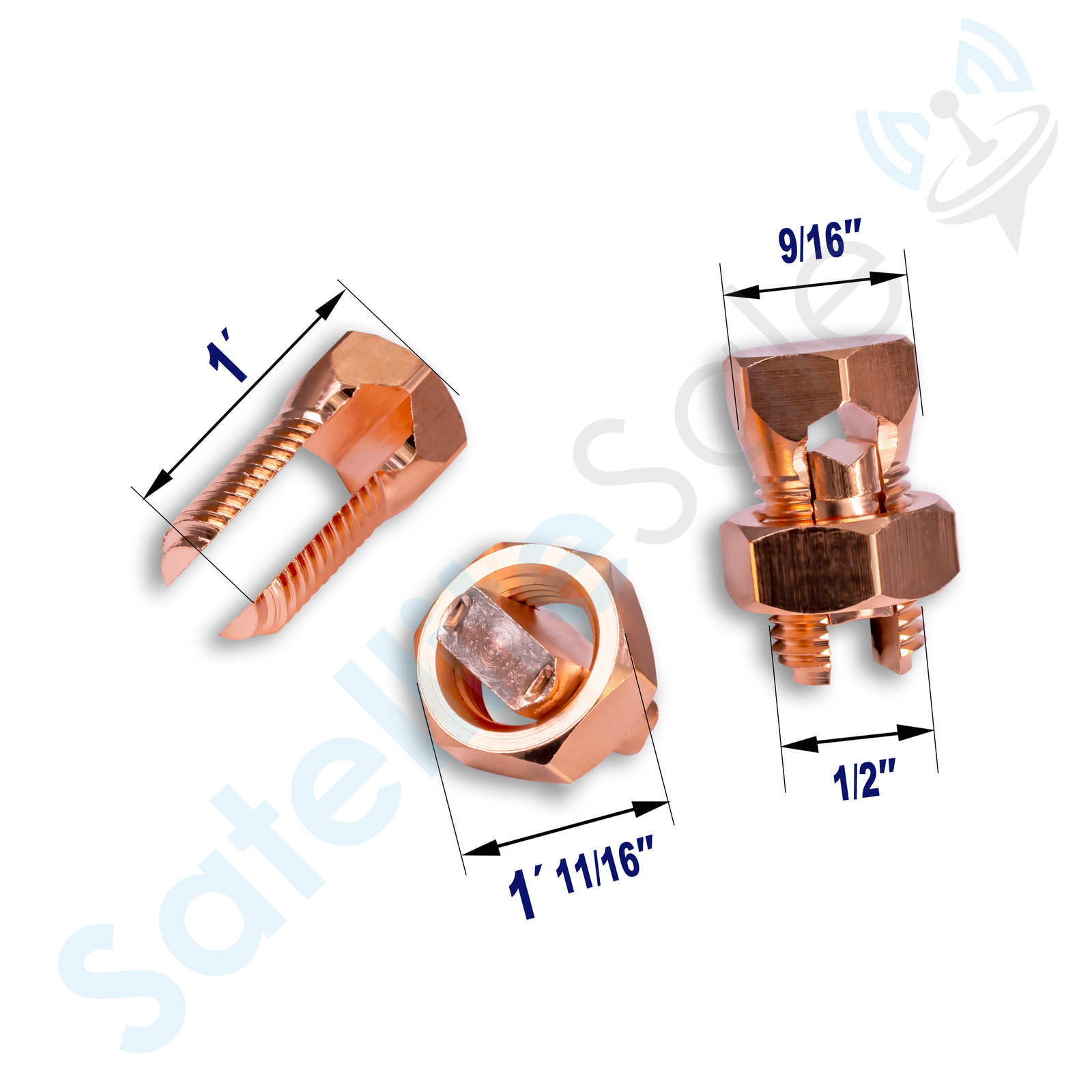 SatelliteSale UL-Listed High Strength Brass Grounding Split Bolt ...