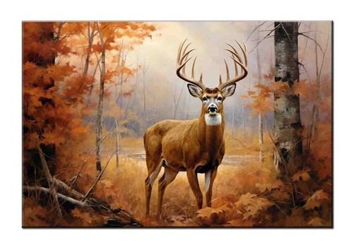 Whitetail Deer in Autumn Birch Forest-Printed On Canvas-Fun Gift-Wall ...