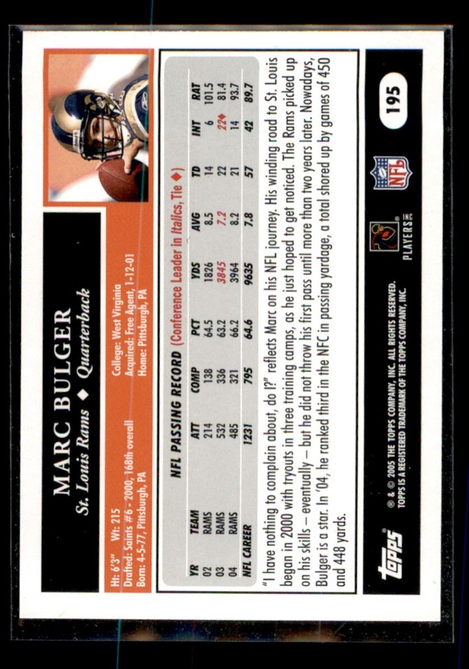 2004 TOPPS TOTAL MARC BULGER ST. LOUIS RAMS #195 | eBay