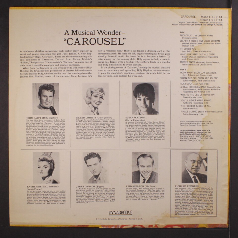 ORIGINAL CAST: carousel RCA 12" LP 33 RPM | eBay