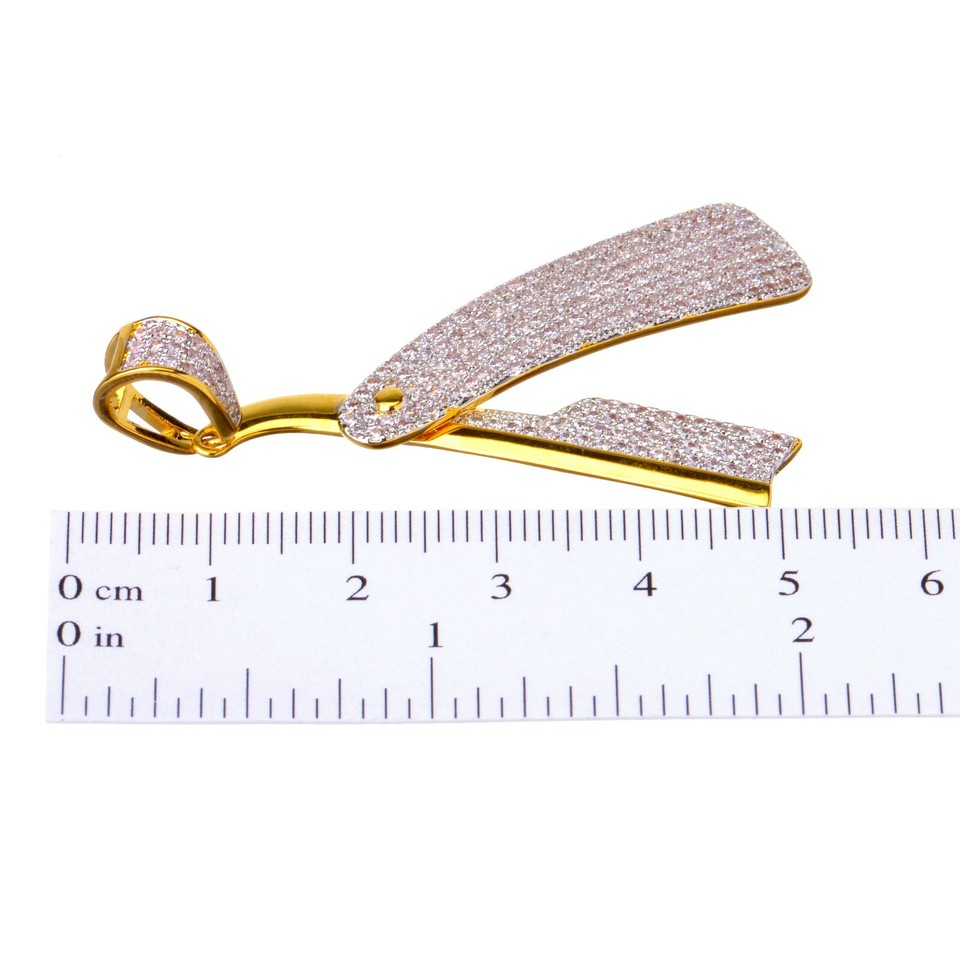 Men's Gold Tone Barber Razor Pendant 20" Miami Cuban Chain Necklace BCH ...