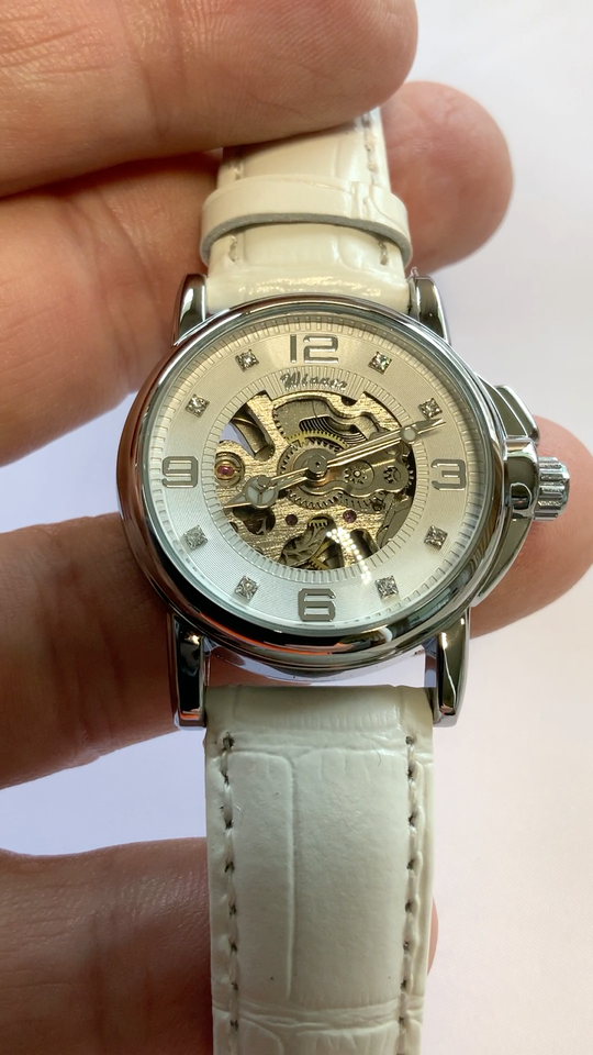 Womens Automatic Transparent Skeleton Luxury Leather Band Ladies Watch ...