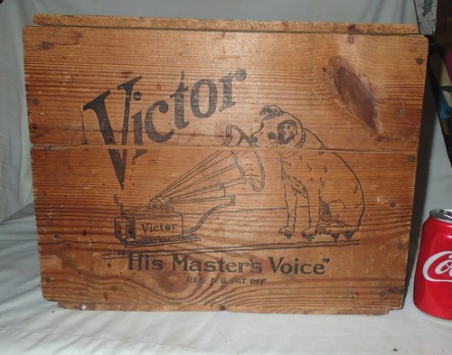 # 3 ANTIQUE VICTOR VICTROLA VINYL RECORDS NIPPER DOG WOOD BOX CRATE ART ...