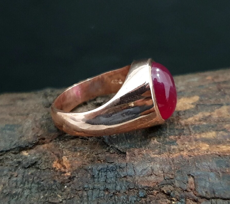 Rose Gold Ruby Ring Cabochon Deep Red Ruby Men's Ring Silver Men's Ruby ...