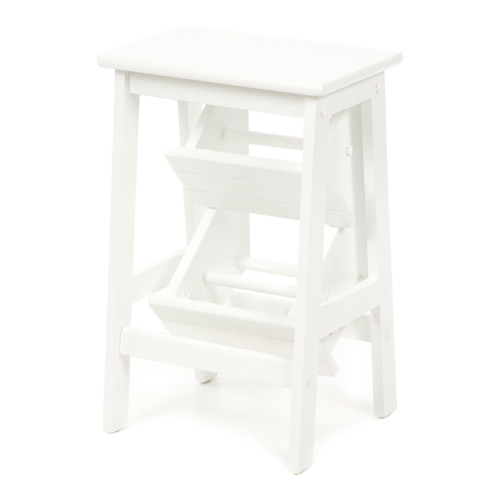 Brown Wooden Folding Step Stool Seat 3 Tier Platform Ladder Kitchen ...