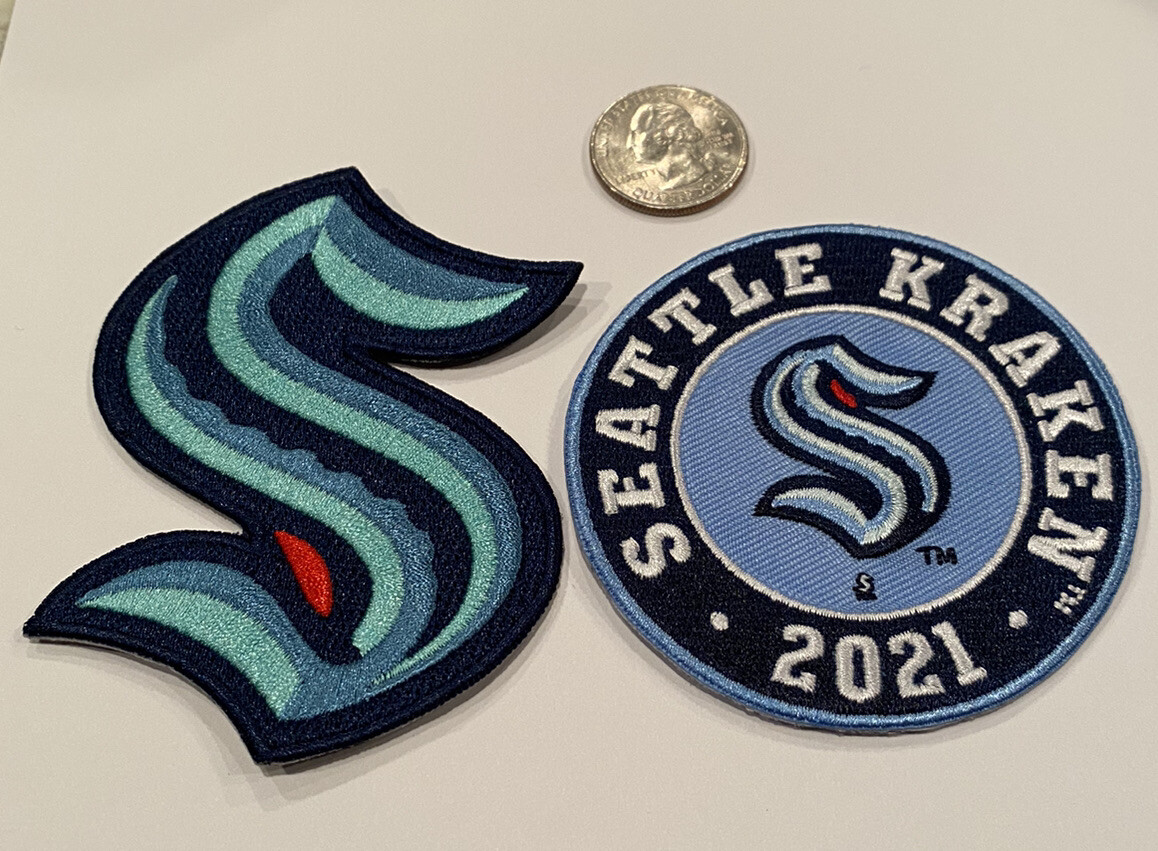 (2)-SEATTLE KRAKEN EMBROIDERED IRON ON PATCHES NHL 3.5”x 3” & 3”x 3 ...
