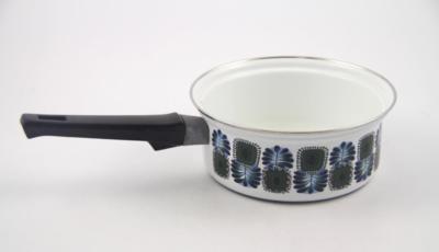 Austria Email Universal Blue Green on White Enamel Enamelware Sauce Pot ...