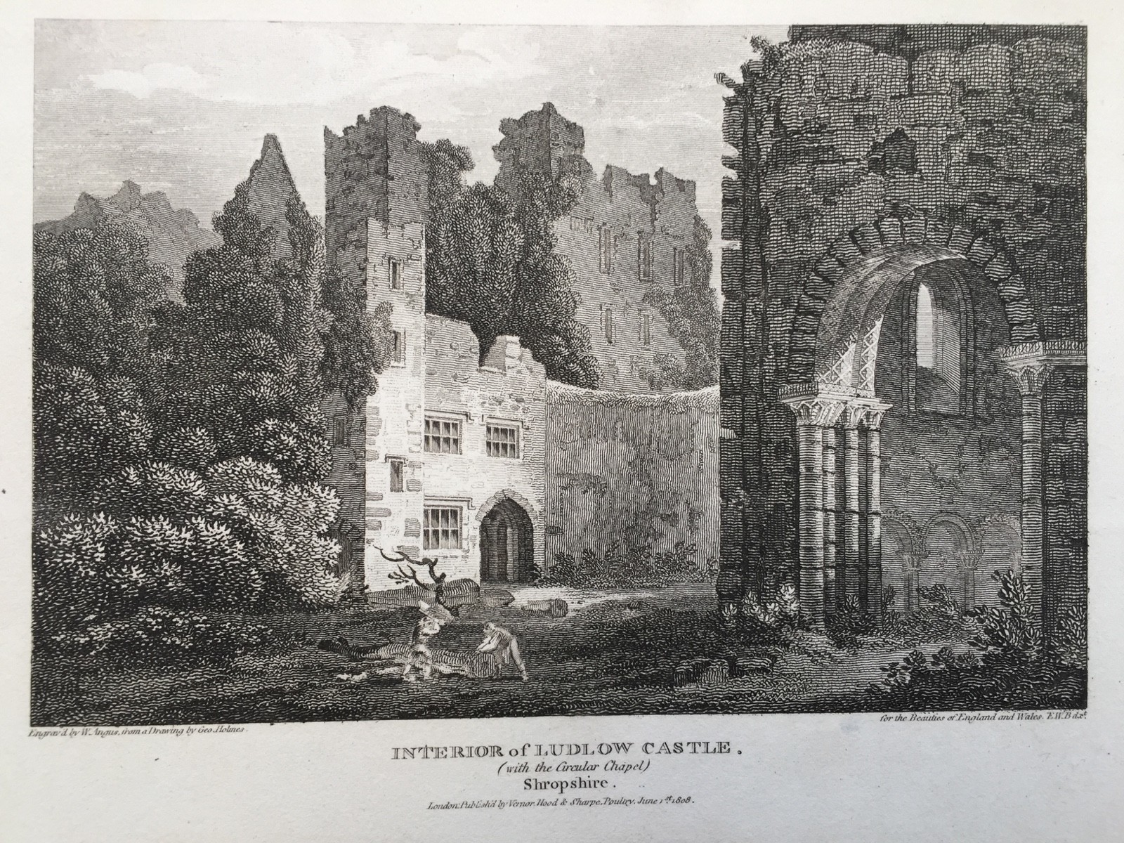 1808 Antique Print; Ludlow Castle Interior, Shropshire after George ...