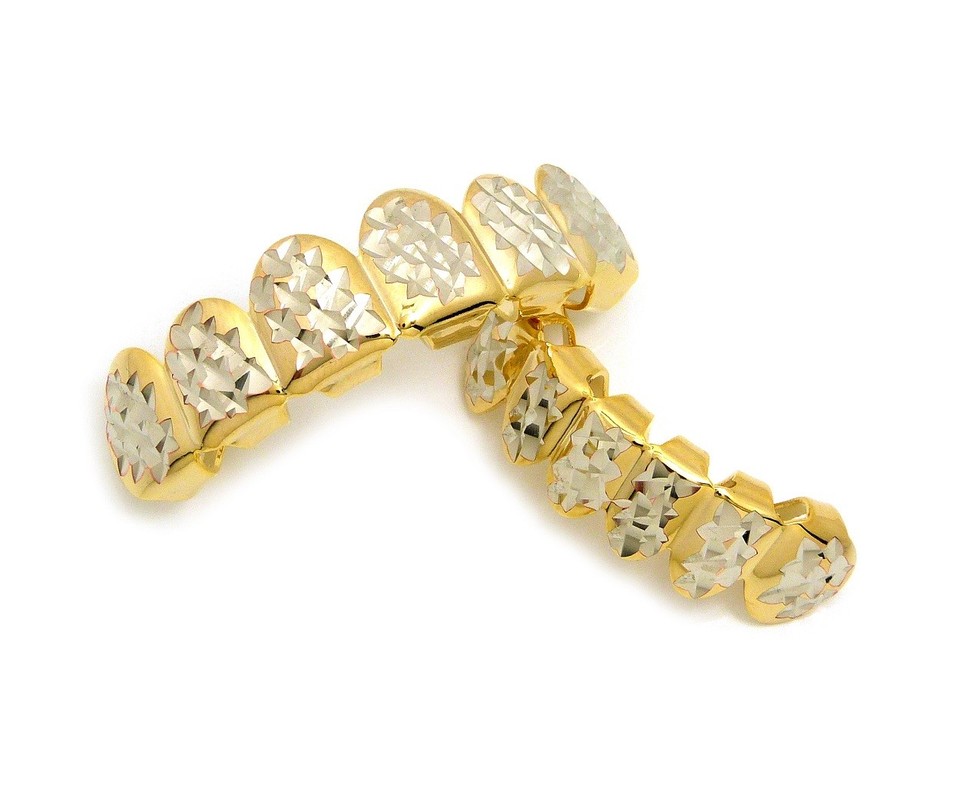 Gold Plated Hip Hop Rapper's Bling Teeth Diamond Cut Grillz Top ...