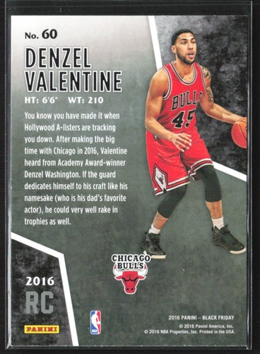 Denzel Valentine 2016-17 Panini Black Friday RC /399 #60 Chicago Bulls ...